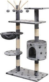 Škrabadlo pro kočky, sisalové sloupky 125 cm šedá potisk tlapek 170481