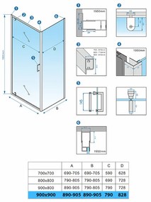 BPS-koupelny Čtvercový sprchový kout HYD-OK04C 90x90 černá/transparent