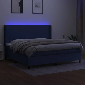 Box spring postel s matrací a LED modrá 200x200 cm textil 3138187