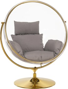 Závěsné křeslo se stojanem, transparentní/zlatá/šedá, BUBBLE NEW TYP 2
