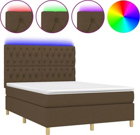 Box spring postel s matrací a LED tmavě hnědá 140x190 cm textil 3135672