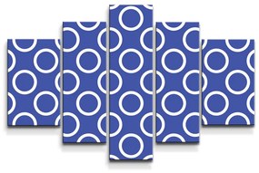 Sablio Obraz - 5-dílný Bílé kruhy na modré - 125x90 cm