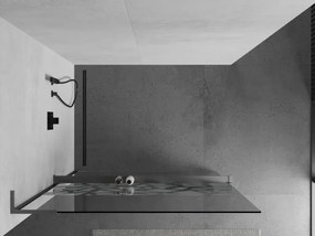 Mexen Kioto+ L, sprchová zástěna Walk-In s poličkou a věšákem 90 x 200 cm, 8mm čiré sklo bílý vzor, ​​grafitový profil, 800-090-123-95-85