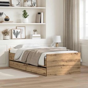 Rám postele Artisanový dub 100 x 200 cm Masivní borové dřevo 3403202