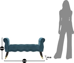 Lavice Paris 120 cm samet tyrkysová/zlatá