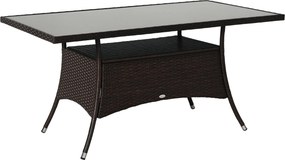 Outsunny Zahradní Stůl Skleněný Jídelní Stůl Zahradní Nábytek, Ratan + Bezpečnostní Sklo, Hnědá + Černá, 150x85x74cm | Aosom
