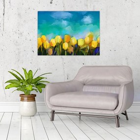 Skleněný obraz žlutých tulipánů (70x50 cm)