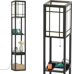 Costway Moderní regálová stojací lampa do obývacího pokoje a ložnice, černý