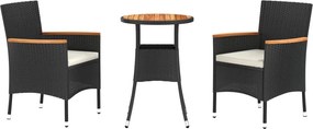 3dílný zahradní bistro set s poduškami černý polyratan 3187428