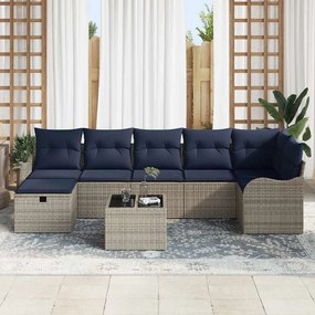 Set pohovek s polštářem s úložištěm Šedá a námořnická polyratan 3359014