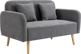 HOMCOM 2-místná pohovka s 2 polštáři, měkká pohovka s jemným potahem, opěradlem, ideální do obývacího pokoje či ložnice, 130 x 70 x 80 cm, šedá | Aoso