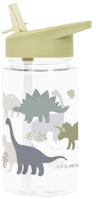 A Little Lovely Company Dětská lahev s brčkem Dinosaurus 450 ml, zelená barva, plast