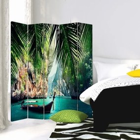 Ozdobný paraván Palmy Tropické moře - 180x170 cm, pětidílný, obustranný paraván 360°