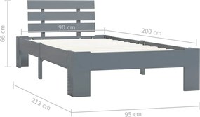 Rám postele šedý masivní borové dřevo 90 x 200 cm 283166