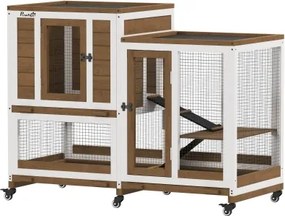 PawHut vnitřní králíkárna, králičí klec ze dřeva, luxusní design, 3 úrovně s 3 vyjímatelnými vložkami, 110 x 50 x 86 cm, hnědá
