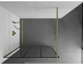 Mexen Kioto, sprchová zástěna Walk-In 100 x 200 cm, 8mm čiré sklo černý vzor, ​​zlatý matný profil, 800-100-101-55-77