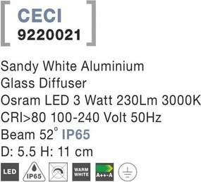 NV 9220021 Venkovní stropní svítidlo CECI bílý hliník skleněný difuzor Osram LED 3W 3000K 100-240V 52st. IP65 - NOVA LUCE