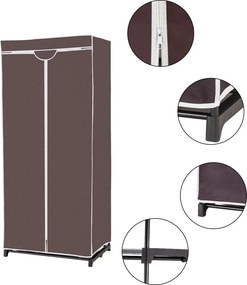 Costway Šatní skříň textilní látková s tyčí na šaty – 75 × 50 × 170 cm, hnědý