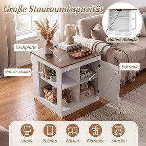 Costway Farmhouse noční stolek s nabíjecí stanicí s nastavitelnou policí