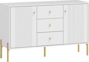 HOMCOM Moderní sideboard, nábytek do kávového koutku se 3 tichými zásuvkami, 2 nastavitelné police, 5 kovových nohou, bílé