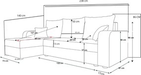 Rozkládací oboustranná sedací souprava do L VALERIO 238x140 cm, světle šedá/béžová + 2 polštářky ZDARMA