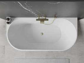 Mexen Oval volně stojící přisazená vana 150 x 75 cm, bílá, zlatý kartáčovaný přepad - 52671507500-55