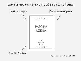 PAPRIKA UZENÁ - omyvatelná samolepka na kořenky, výběr rozměrů Ø 5 cm / 5 x 5 cm / 6 x 8 cm | DomaLEP tvar: KOLEČKO, barva: BÍLÁ - ČERNÉ písmo, velikost: Ø 5 cm - tučné písmo