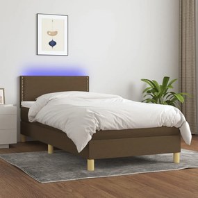 Box spring postel s matrací a LED tmavě hnědá 100x200 cm textil 3133616