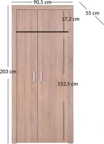 Skříň dvoudveřová Damis 90x203x55 cm Dub sonoma