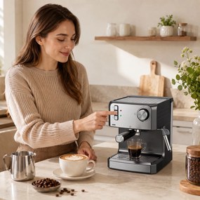 HOMCOM Espresso stroj, 20-bar kávovar s tryskou na našlehání mléka, 1,6 l nádrž na vodu, černý