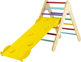 Costway Climbing Triangle Trojúhelníková dřevěná prolézačka s rampou Barevné