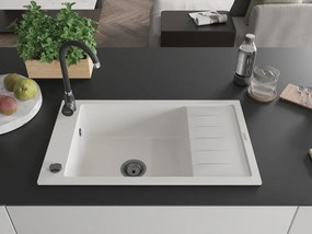 Mexen Elias, granitový dřez granitový 795x480x200 mm, 1-komorový, bílá s černým sifonem, 6511791005-20-B
