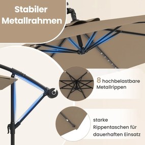 Costway Ø 300 cm konzolový deštník se 40 solárními LED světly a pytli s – hnědý