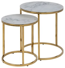 Alisma set příručních stolků bílá/zlatá Ø45 cm
