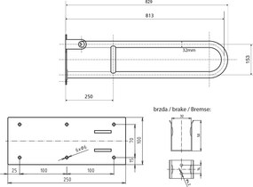 Sapho Sapho, HANDICAP madlo sklopné 813mm, nerez lesk, XH518