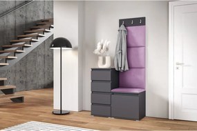 Eka Předsíňová stěna s čalouněnými panely Trinity 36 - Grafit / Fialová 2311