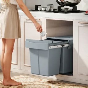 HOMCOM Vysunovací odpadkový koš, 2 x 20 L, vyjímatelné nádoby, plast, kov, šedá
