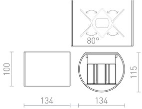 Rendl R13737 nástěnné LED stmívatelné svítidlo TITO R, černé, 2x3W, 3000K, IP65, 13,4cm