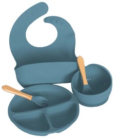 PupyHou Dětská silikonová jídelní sada PupyHou, 5-dílná Barva: Blue (modrá)
