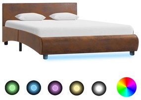 Rám postele s LED světlem hnědý textil 140 x 200 cm,  285507