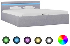 vidaXL Rám postele úložný prostor LED světle šedý textil 160 x 200 cm