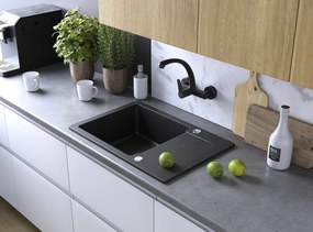 Kuchinox Vilava, nástěnná dřezová baterie s výlevkou ve tvaru F, černá matná, LAV-BKW_787D