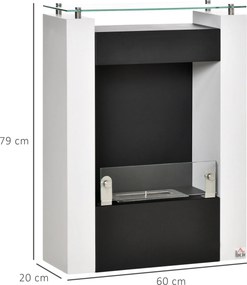 HOMCOM Bioetanolový Krb s Hořákem 1,5 l a Tepelně Odolnou Skleněnou Policí, 3hodinový Čas Hoření, Rozměry 60x20x79cm, Ovládání Plamene a Klíč v Ceně …