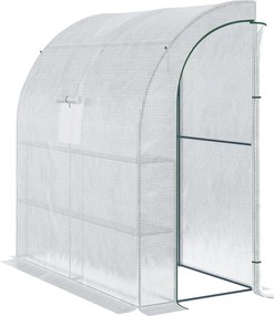 Zeleninový skleník Outsunny s folií a síťovaným oknem, skleník se stahovacími dveřmi, rozmnožovací dům s UV ochranou, bílý, 200 x 100 x 215 cm | Aosom