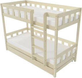 Benlemi Patrová postel PLOTTY s žebříkem 90x200 cm Zvolte barvu: Nelakovaná, Zvolte šuplík: Přistýlka 90x190 cm, Zvolte stranu: Vpravo