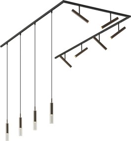 Moderní kolejnicový systém černý s 6 bodovými světly a 4 závěsnými světly tmavě bronzový 1-fázový - Slimline Avery Loyce