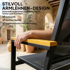 Sada zahradního nábytku kovová sedací souprava pro 4 osoby zahradní obývací pokoj s 2místnou pohovkou křeslo stolek 110x63,5x84 cm černá