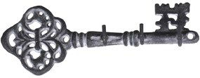 Šedý antik nástěnný věšák ve tvaru klíče se 3-mi háčky - 19*4*6,5 cm