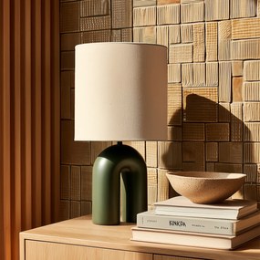 Designová stolní lampa zelená s bílým lněným stínítkem - Lotti