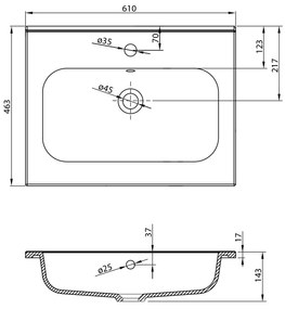 Sapho Sidra umyvadlo 61 x 46 cm nábytkové s otvorem pro baterii litý mramor bílá SD061